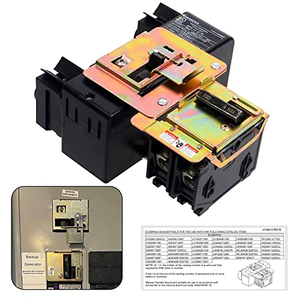 Generator Interlock Kit Compatible with Siemens and Murray, ECSBPK03 Mechanical Interlock Kit Between The Main Breaker Powered by Utility Power and Generator Powered by Standby Power.