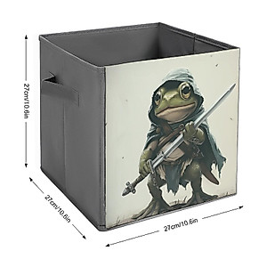 DuduYH Cute Frog Cube Storage Bins Frog Illustration Art Storage Cubes Foldable Decorative Fabric Storage Baskets Home Organizers with Handles for Shelves,Closet, 10.6 X 10.6 Inch