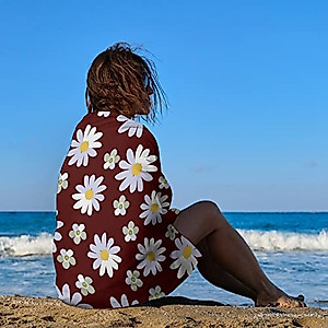 My Little Nest Bath Towels Quick Dry Bathroom Towels Daisy Floral Pattern Brown Absorbent Shower Towels Soft Hand Towel Wash Cloths for Spa Pool Hotel Gym 31" x 51"