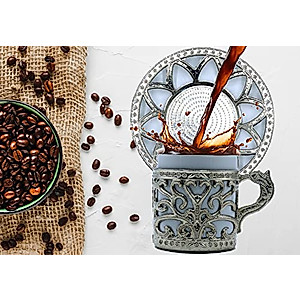 Küchengeräte Turkish Greek Arabic Moroccan Coffee Cup - Set of 2 - Espresso Cup with Inner Porcelain Metal Holder Plate and Lid - 2 Cups Consists of 8 Pcs - Best Gift Idea