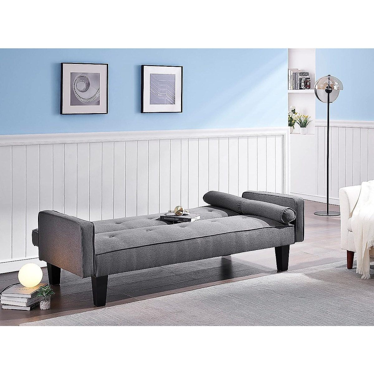 YUNLife&Home Upholstery Loveseat Futon Sofa Daybed,Small Love Seat Recliner Couch for Living Room Office Apartment Compact Space Furniture Set,Solid and Easy to Assemble, Dark Gray 72" w