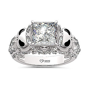 Jeulia Jack Skellington Rings Women Nightmare Before Christmas Skull Rings 925 Sterling Silver Princess Cut Band Ring Anniversary Promise Romantic for Her Teen Girls (6)