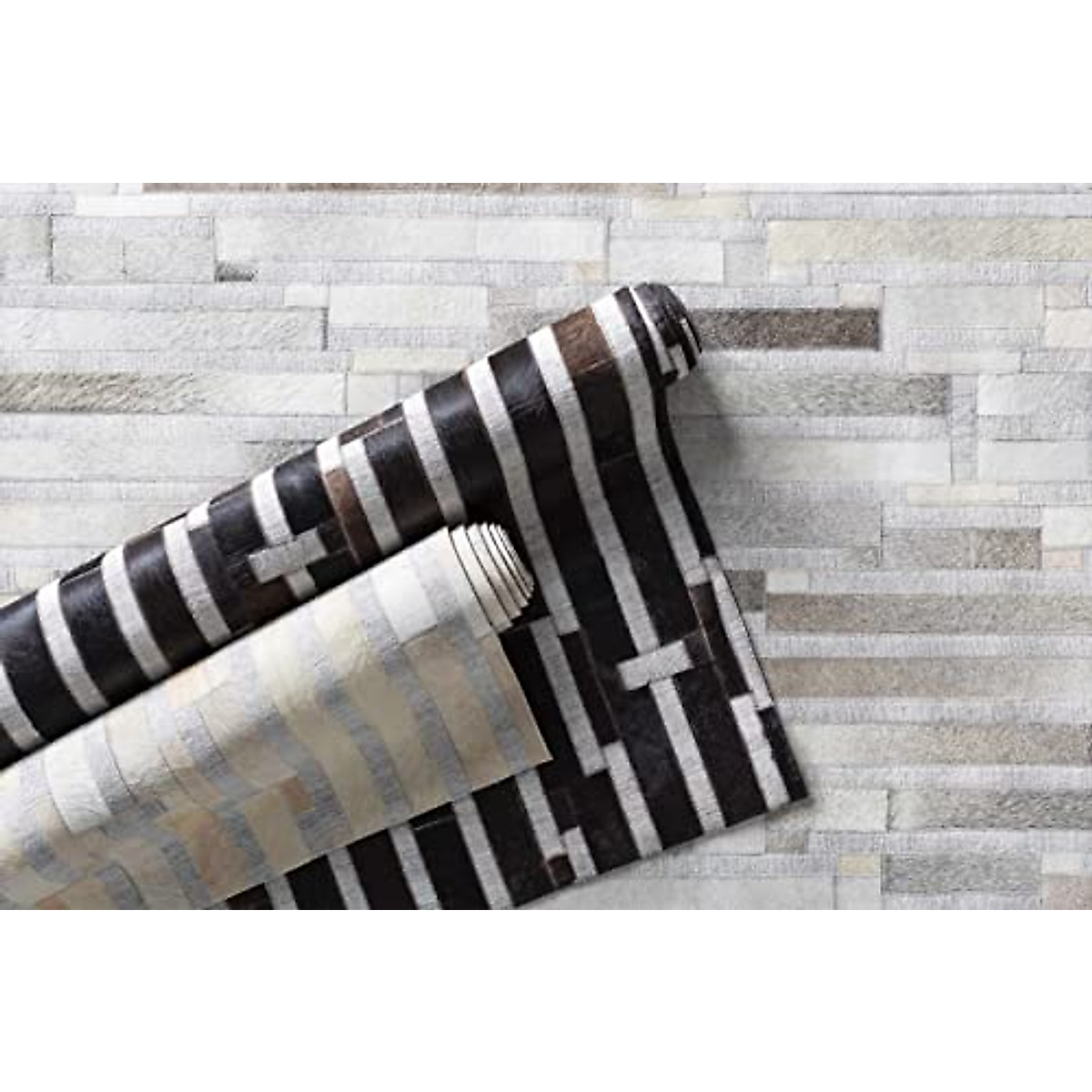 Hauteloom Ellington Living Room, Bedroom Area Rug - Hide, Leather & Fur - Brown, Ivory - 2' x 3'