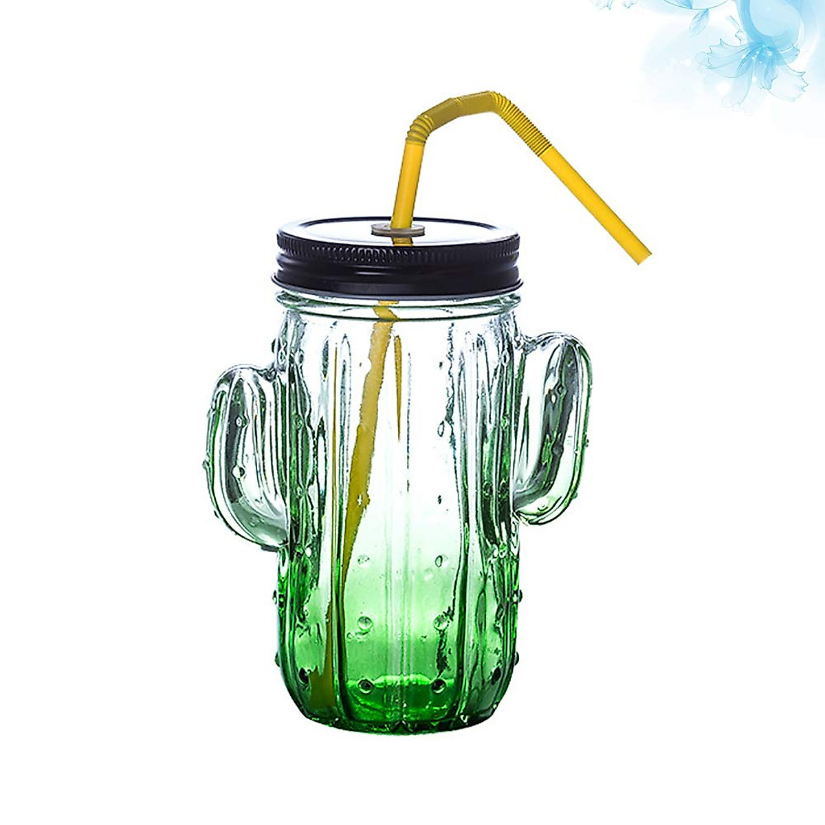 DOITOOL Drinking Glasses, Cactus Shape Glass Straw Cup Creative Juice Glass Drinking Mug for Water Juice Coffee (Cactus Glass, Green)
