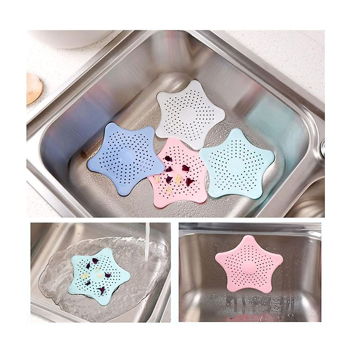 1PCS 15×13cm Bathtub Shower Floor Silicone Drain Stopper Five-pointed Star Kitchen Sink Mesh Filter,White
