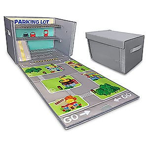 Embrace Play car Toy Garage | Toy Car Storage case | car Rug Play mat | Toy car Storage | Small car Toy Storage | Collapsible Toy Box | Toy Box for Boys