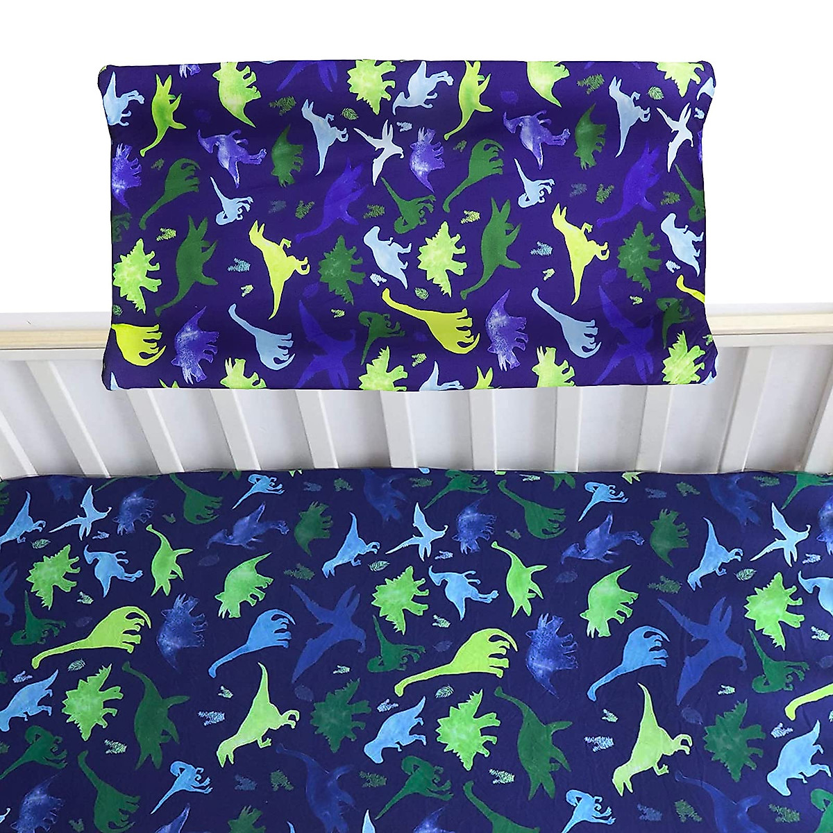 Boy Crib Sheet & Changing Pad Cover, Dinosaur Nursery Bedding, Dinosaur Sheets for Baby Toddler Mattress