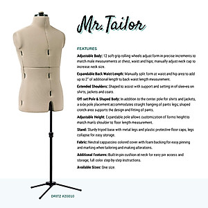 Dritz Mr. Tailor Adjustable Dress Form, Male, Black