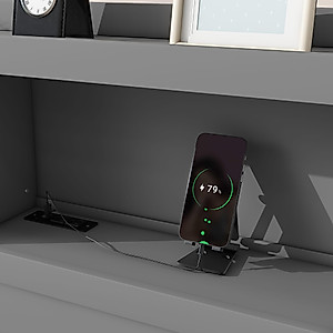 SOFTSEA Full Size Platform Bed with Trundle and Drawers, Platform Bed with Storage Headboard, Wood Bed Frame with Charging Station, Full Bed Frame with Trundle, No Box Spring Needed, Gray