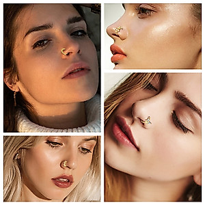 ORAZIO 16Pcs Nose Rings For Women Surgical Steel Nose Studs Hoops 20G Nose Hoop Corkscrew L Shaped Nose Stud Gold Silver Nose Ring Nose Piercing Jewelry (Gold Tone)