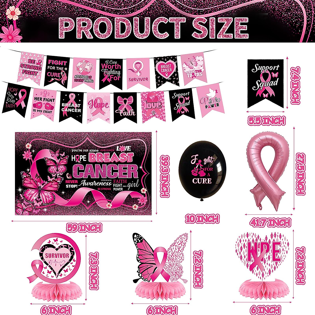Breast Cancer Awareness Decorations,Breast Cancer Awareness Banner,Breast Cancer Awareness backdrop,Breast Cancer Awareness Balloons Honeycomb Centerpieces,Breast Cancer Awareness Supplies Decorations for Women Charity Activities