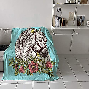 Fleece Blanket Throw Size Animal Boho Horse Poppy Wreath Equestrian Lightweight Super Soft Cozy Luxury Bed Blanket Microfiber for All Season Bed Couch Sofa 40 x 50 Inch