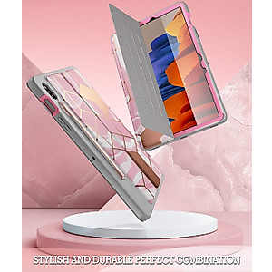 Popshine Marble Series Designed for Samsung Galaxy Tab S7 / S8 Case, Full Body Premium 360 Degree Protective Folio Cover with Built-in Screen Protector, Liquid Marble Pink