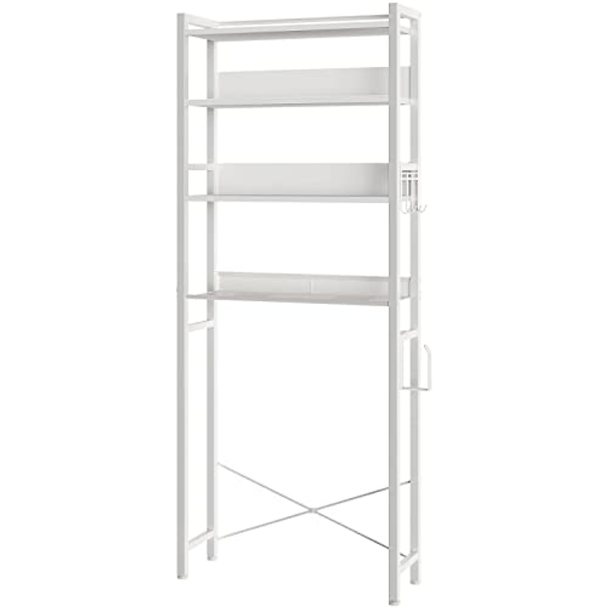 Rolanstar Over The Toilet Storage, 4-Tier Wooden Bathroom Space Saver with Hooks, Freestanding Bathroom Organizer, Multifunctional Over The Toilet Storage Rack, Bathroom Toilet Rack, White