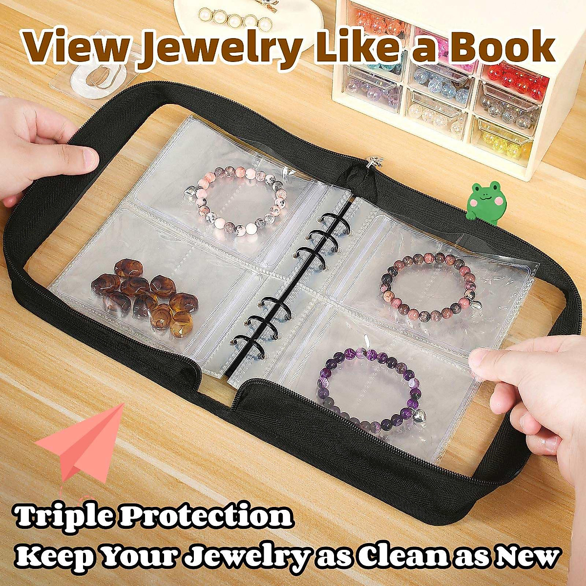 AVELIO Bracelet Storage Organizer Travel Jewelry Organizer Transparent Jewelry Storage Book High Capacity for Earring, Necklace, Ring, With pvc Jewelry Pouches Zipper Bags