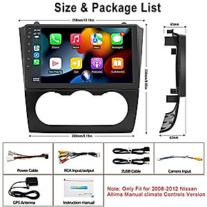 Wizanic Car Stereo for Nissan Teana Altima 2008-2012 Manual A/C Android 11 Car Radio, 9 Inch HD Touchscreen Apply Carplay with GPS Navigation Bluetooth Wi-Fi FM USB Mirror Link DSP 2023 New Upgraded