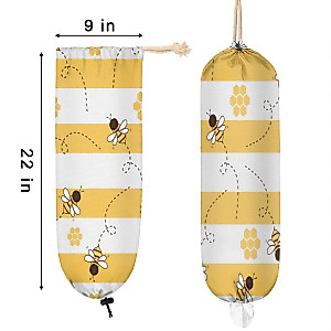 Cute Bee Plastic Bag Holder, Honeybee Honeycomb Grocery Bag Storage Holder Garbage Shopping Bag Trash Bags Organizer for Kitchen Home