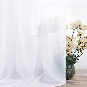 NICETOWN White Sheer Window Scarf 216 inch Extra Long, Soft Voile Textured Bed Canopy Scarf Curtains for Event Designs/Home Decor, 60 inches Wide, Set of 2