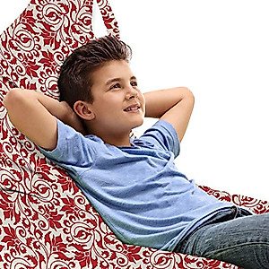 Lunarable Vintage Lounger Chair Bag, Classic Tulip Floral Curly Branches Leaves Boho Ethnic Style Folkloric Illustration, High Capacity Storage with Handle Container, Lounger Size, Red Beige