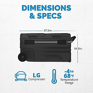 Newair Portable 80 Qt. Electric Car Camping Cooler with 4 Battery Protection Modes, Dual Zone Fridge and Freezer Storage, Retractable Handle, Outdoor Wheels and Rugged Construction