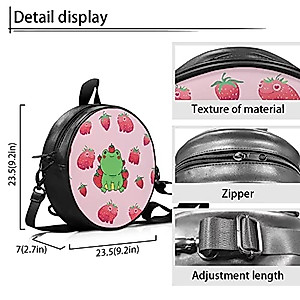 xixirimido Frog Strawberry Backpack for Girls Mini Purse Women's Crossbody Handbag with Zipper Round Lightweight Tote Bag Messenger Daypack