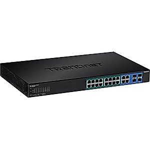 TRENDnet 20-Port Gigabit Web Smart 370W PoE+ Switch, TPE-1620WSF, 16 Gigabit PoE+ Ports, 4 Shared Gigabit Ports(RJ-45 or SFP), 370W PoE Budget,Managed PoE+ Ethernet Network Switch, Lifetime Protection