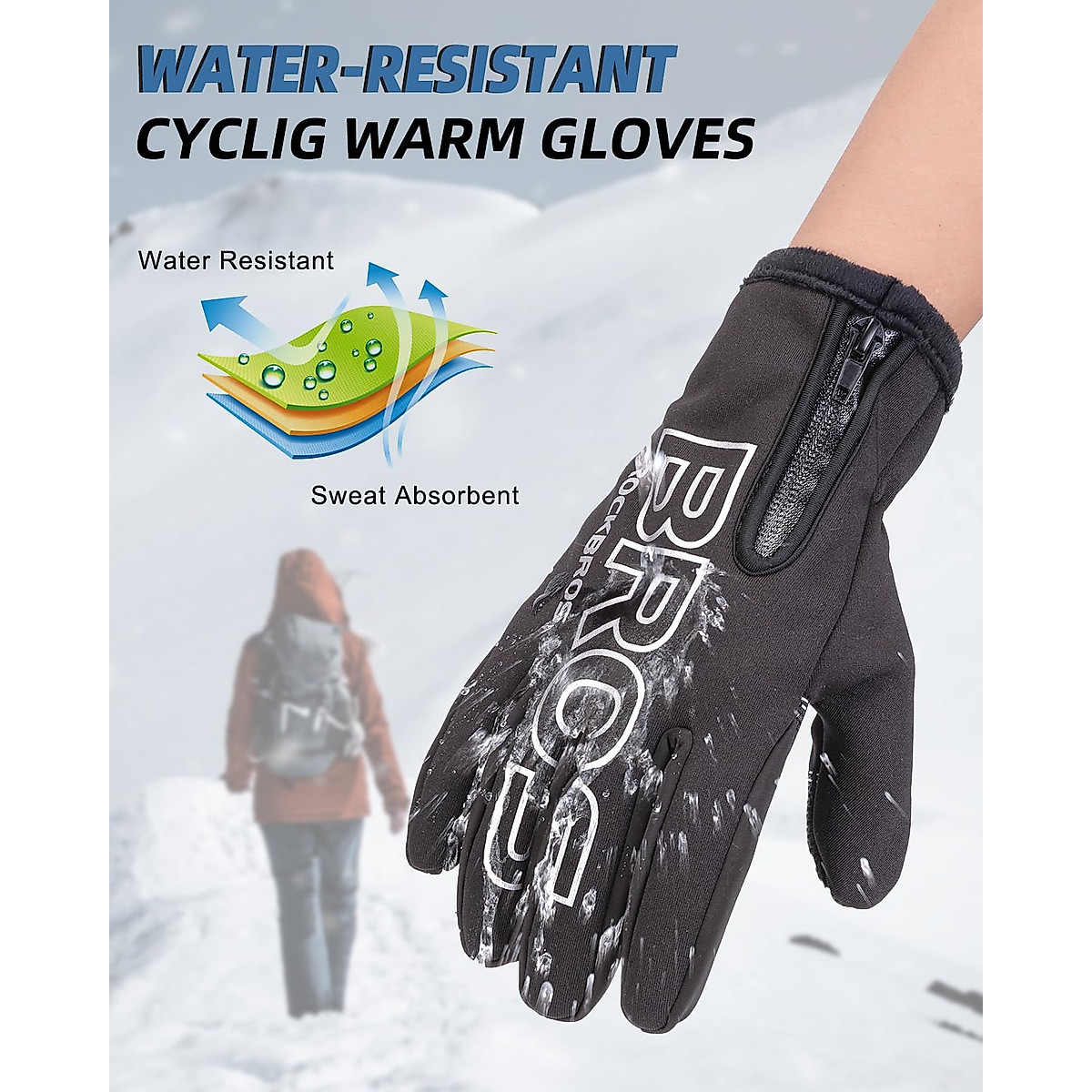 ROCKBROS Winter Cycling Gloves for Men Women Water Resistant Touch Screen Gloves Shock-Absorbing Full Finger Biking Glove Anti-Slip Motorcycle Mountain Bike Gloves, for Fishing, Driving, Golfing