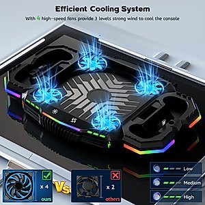 Cooling Fan Charging Stand for Xbox Series X Console and Controller - Vertical Cooler System & Charger Station with 15 RGB Light Modes, 2 Batteries and 3 Holders for Xbox Series X Accessories Storage