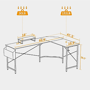 CubiCubi L Shaped Gaming Desk, 66.9 inch Computer Corner Desk with Monitor Shelf for Home Office Study Writing Workstation, Black