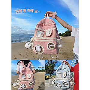 Kawaii Backpack with Kawaii Pin and Accessories Kawaii Japanese Backpack Ita Bag Cute Laptop Schoolbag (Pink)