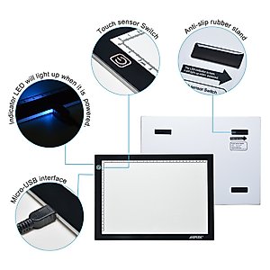 AGPtek New A4 LED Artcraft Tracing Light Pad Extra Large Active Area Ultra-Thin Stepless Brightness Control Tatoo Pad Animation, Sketching, Designing, X-ray Viewing W/USB Adapter (PSE Approval)