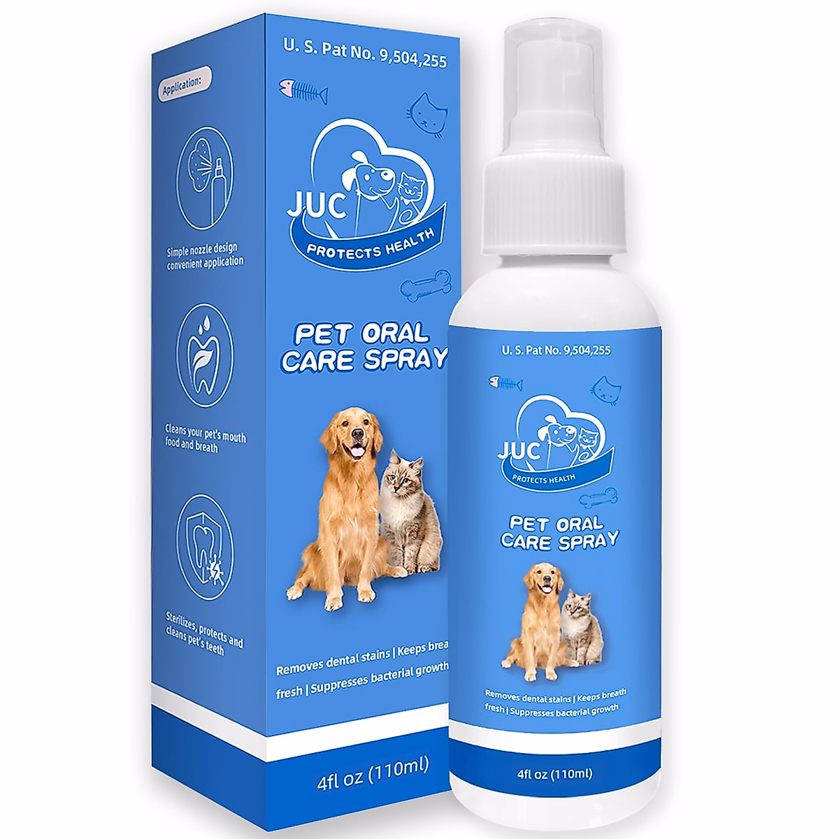 JUC Dog Breath Freshener for Dogs & Cats Teeth Cleaning Spray Dog Bad Breath Pet Oral Care Spray 4fl.oz