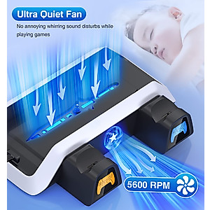 CYKOARMOR PS5 Stand with Cooling Station&Dual Controller Charger for PlayStation 5 PS5 Console(NOT Fit PS5 Slim), PS5 Accessories with 5V/3A Adapter, PS5 Base with Cooler Fan, Charging Dock