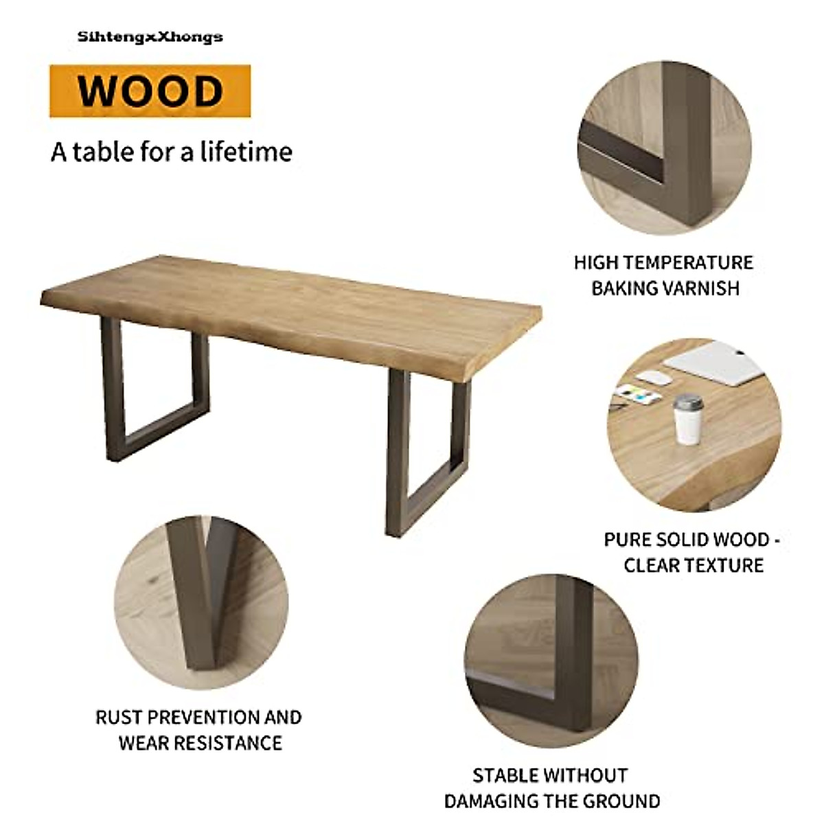 Rustic Style Solid Wood Computer Desk 55-inch Large Office Desk Home Simple Modern Long Desk Study Writing Desk Dining Table for Home Office