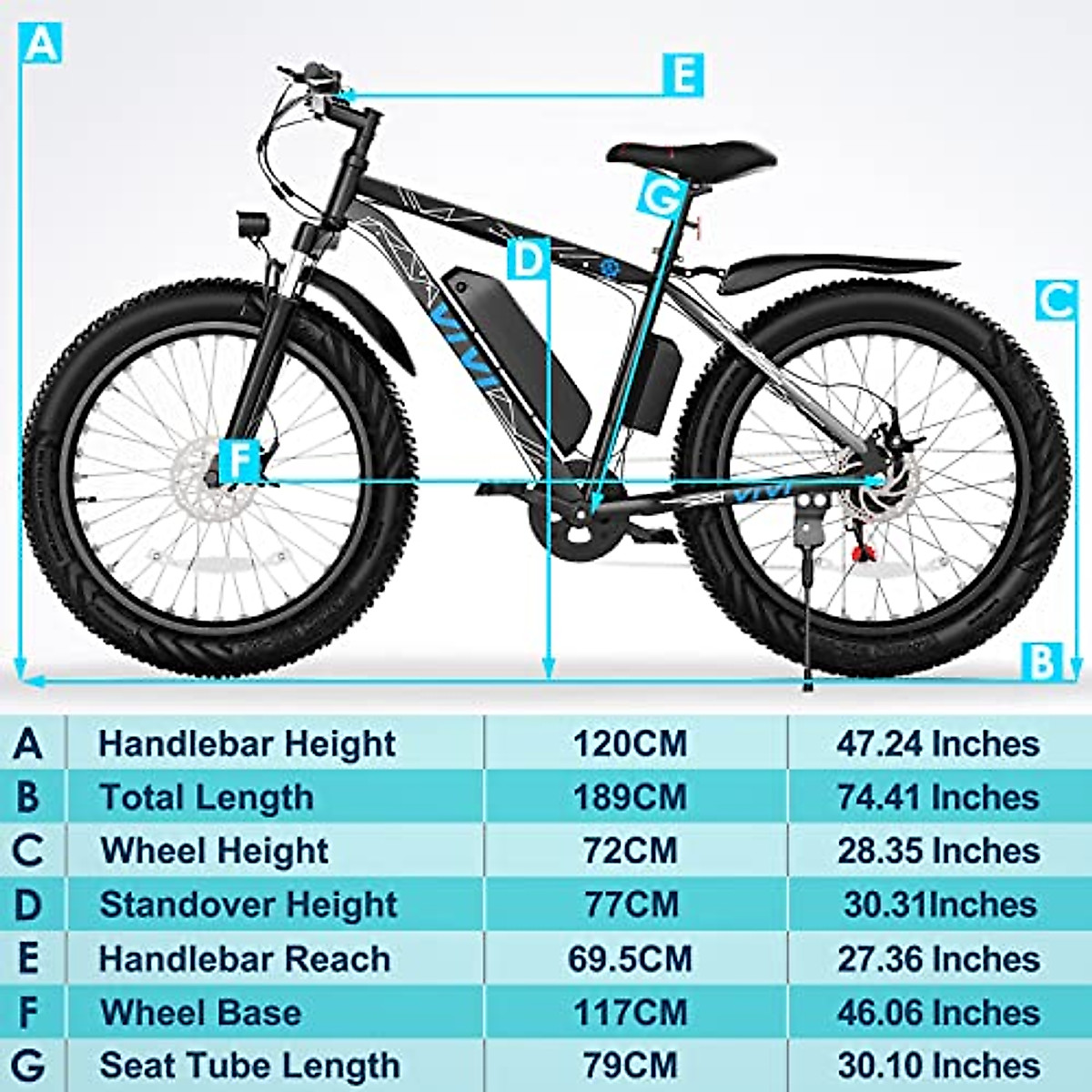 Vivi Electric Bike 26" x 4.0 Fat Tire Electric Bicycle, 48V 500W 13Ah Electric Mountain Bike, 25MPH Ebikes for Adults with Removable Lithium-Ion Battery, Professional 7 Speed