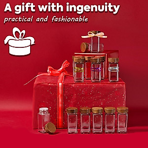 Yangbaga 24Pcs Glass Spice Jars with Labels，4oz Empty Square Spice Bottles with acacia wood lid & Shaker Lids and Silicone Collapsible Funnel Included