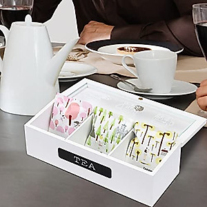 Tea Bag Organizer,White Wood 3 Compartment Tea Bag Organizer,Tea Holder Organizer,Tea Box Storage Box,Tea Box Organizer for Organizer and Display Tea Bags