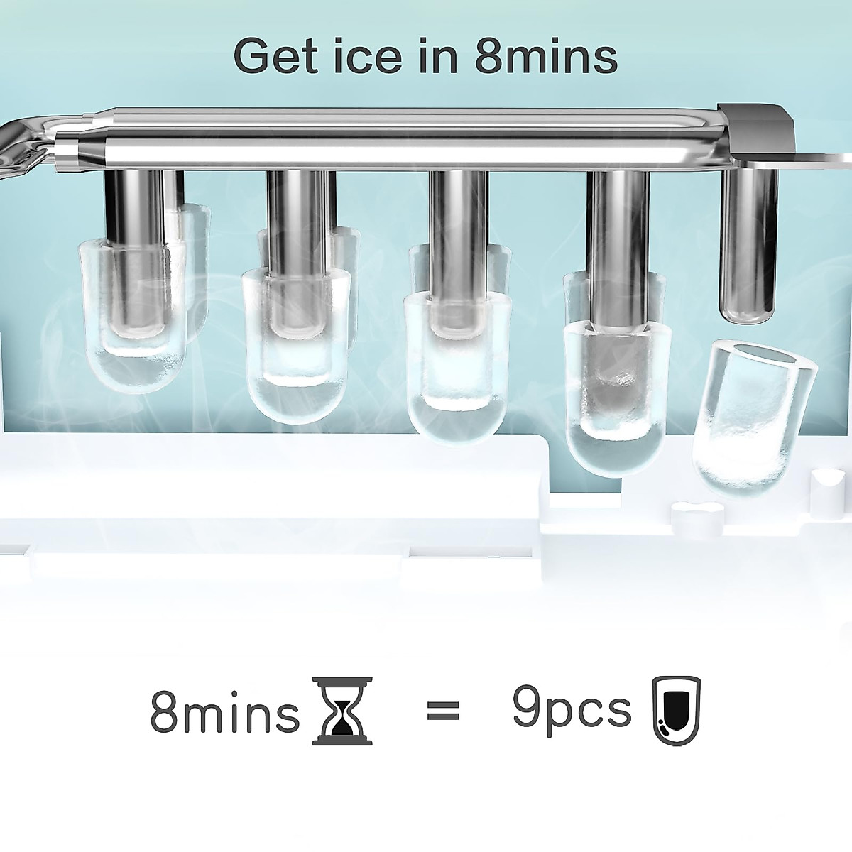 ZAFRO Countertop Portable Ice Maker with Self-Cleaning, 26Lbs/24Hrs, 9 Cubes Ready in 8 Mins, Compact, One-Click Operation with Ice Scoop/Basket for Home/Kitchen/Office, Green