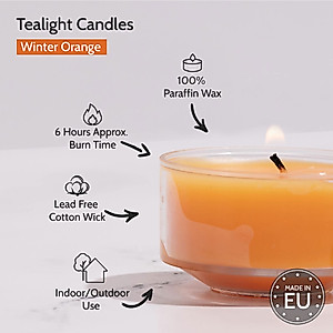 HYOOLA Scented Tealight Candles - Clear Cup - Winter Orange Tealight Candles Scented - 6 Hour Burn Time - 15 Pack - European Made