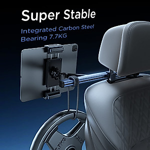 LISEN iPad Car Holder Back Seat iPad Holder for Car Tablet Mount Headrest Travel Accessories Road Trip Essentials for Kids Adults Fits All 4.7-12.9" Devices & Headrest Rod (Black)