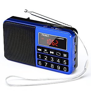 PRUNUS 429 Small Radio, Pocket Radio, AM FM Radio USB Charging, Large Button, Neodymium Speaker, Auto Save, USB Flash Drive, SD Card AUX Input MP3, Shortwave Radio for Elderly and Senior(Blue)