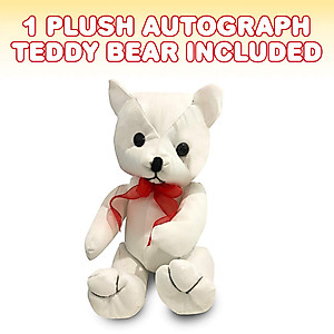 ArtCreativity Plush Autograph Teddy Bear, 1 Piece, Graduation Autograph Stuffed Animal, 11 Inch Stuffed Toy with White Smooth Fabric, Cute Hospital Get Well Soon Gift, Unique Baby Shower Idea