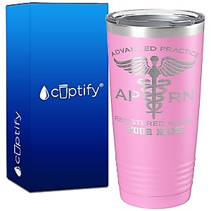 Personalized APRN Advanced Practice Registered Nurse Gift on Blush 20 oz Stainless Steel Tumbler with Lid - Insulated Cup - Custom Travel Mug
