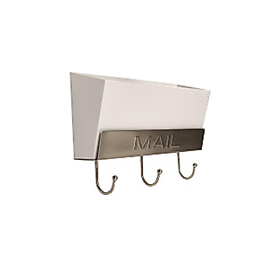 FantasHome Metal Hook Rack with 3 Hooks and Plastic Mail Holder Storage Basket on The Wall for Entryway(White)