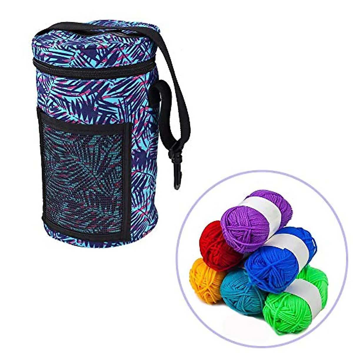 LNKA Knitting Bag for Yarn Storage,Crochet Hooks, Needles and Woolfor Accessories and Slits on Top to Protect Yarn and Prevent Tangling (Free 6 Pack Cotton Mini Yarn) (Medium Size+6 Pack Yarn)