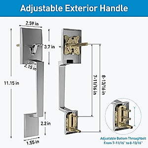 HOSOM Front Door Handle Set, Exterior Door Lock Set with Deadbolt, Single Cylinder, Reversible for Right and Left Handed Doors, Satin Nickel