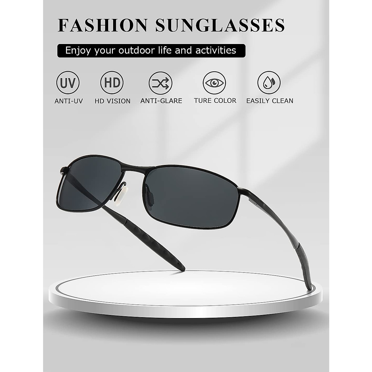 AEVOGUE Polarized Sunglasses For Men Rectangle Metal Frame Retro Sun Glasses AE0395 (Black, 59)