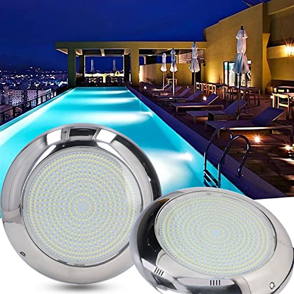 DJDK Pond Lights,Stainless Steel LED Pool Light 12V 35W White Color IP68 Waterproof LED Underwater Pond Lights with 468 Light Chips for Garden Swimming Pools(Shell Without Pattern)