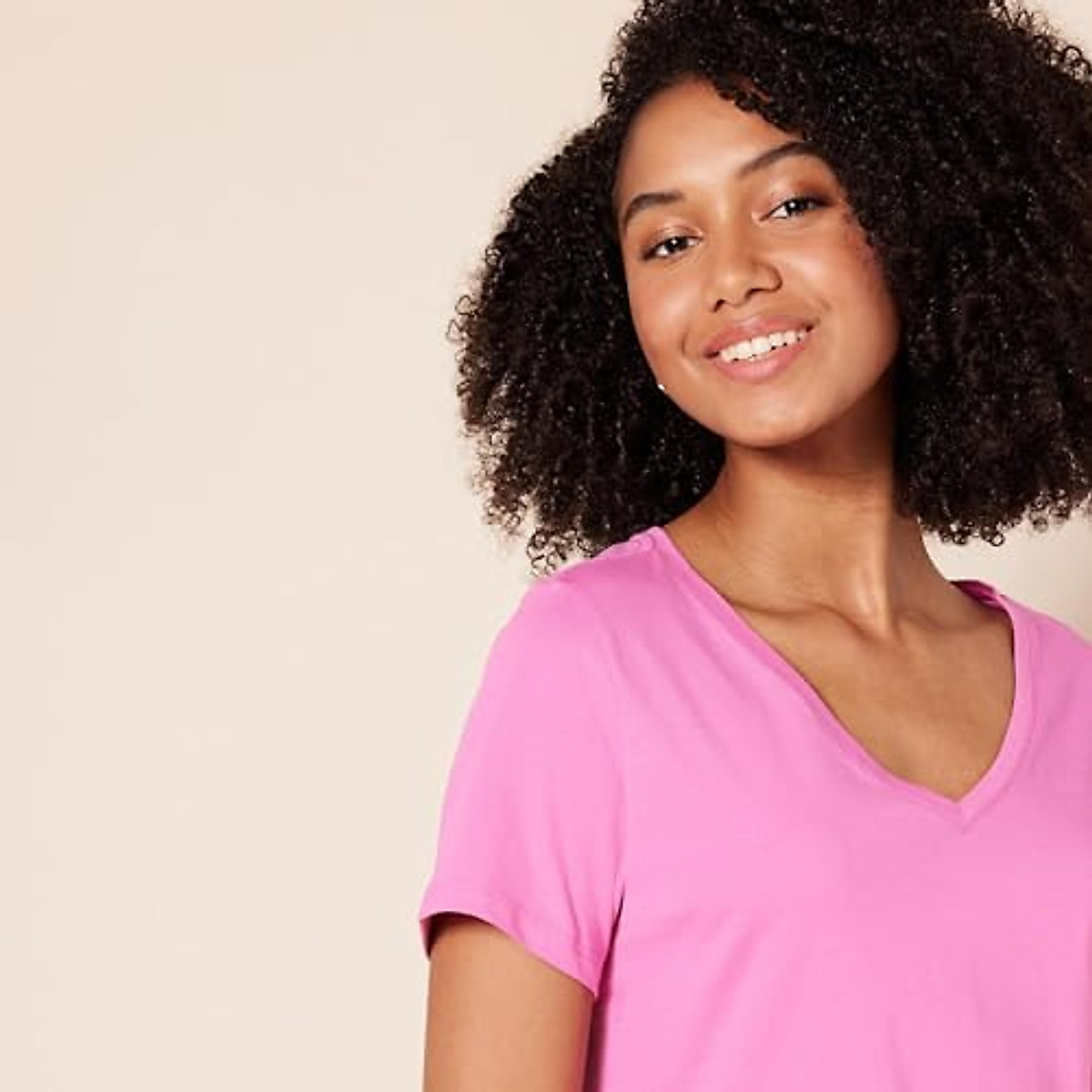 Amazon Essentials Women's Classic-Fit 100% Cotton Short-Sleeve V-Neck T-Shirt (Available in Plus Size), Pack of 2, Light Grey Heather/Bright Pink, Medium