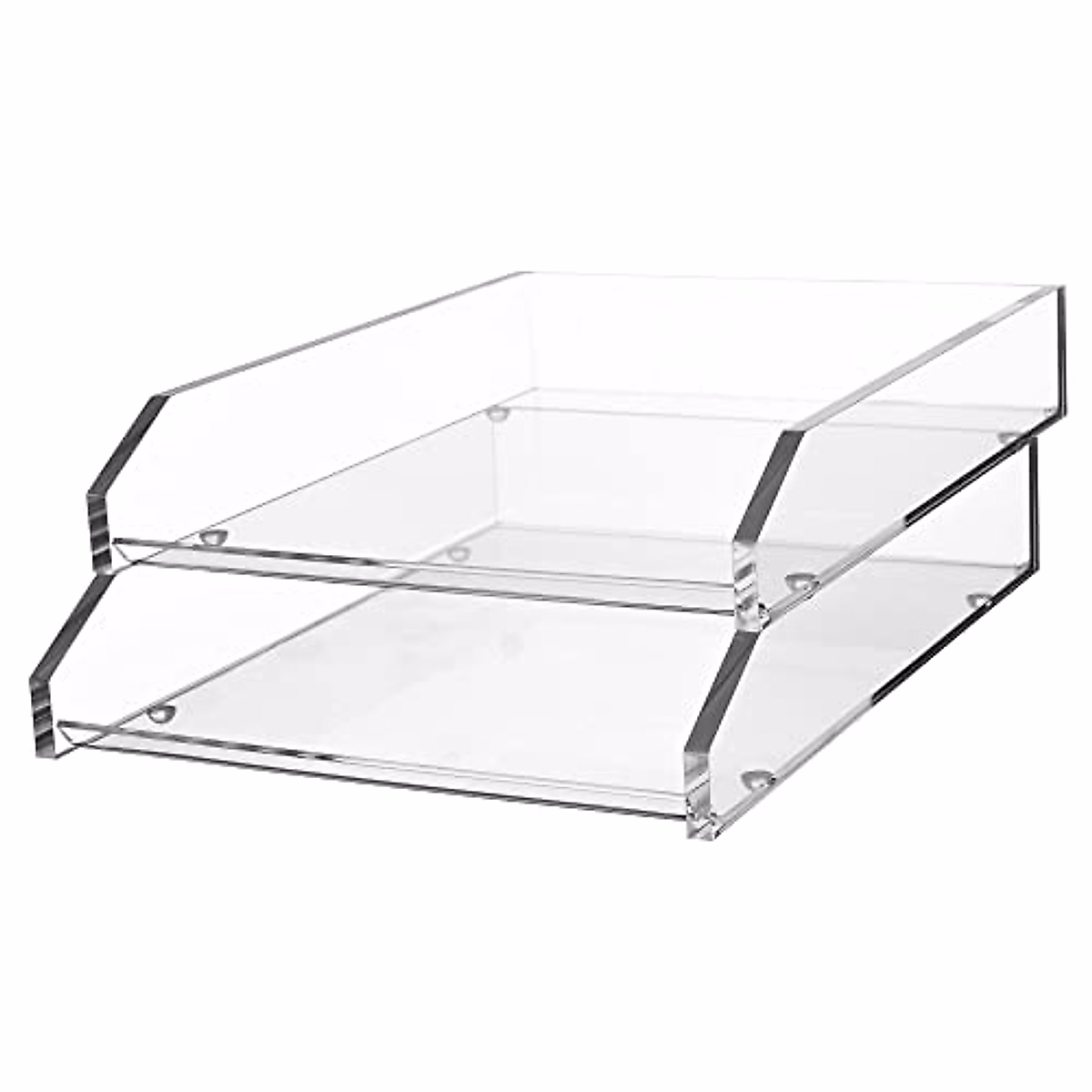 Kantek Clear Acrylic Double Letter Tray, 2 Tier Stackable Desk Organizer, Front loading, 10.6" x 13.9" x 4.8", Non-Skid Feet, Office Organizer, Desk Accessory